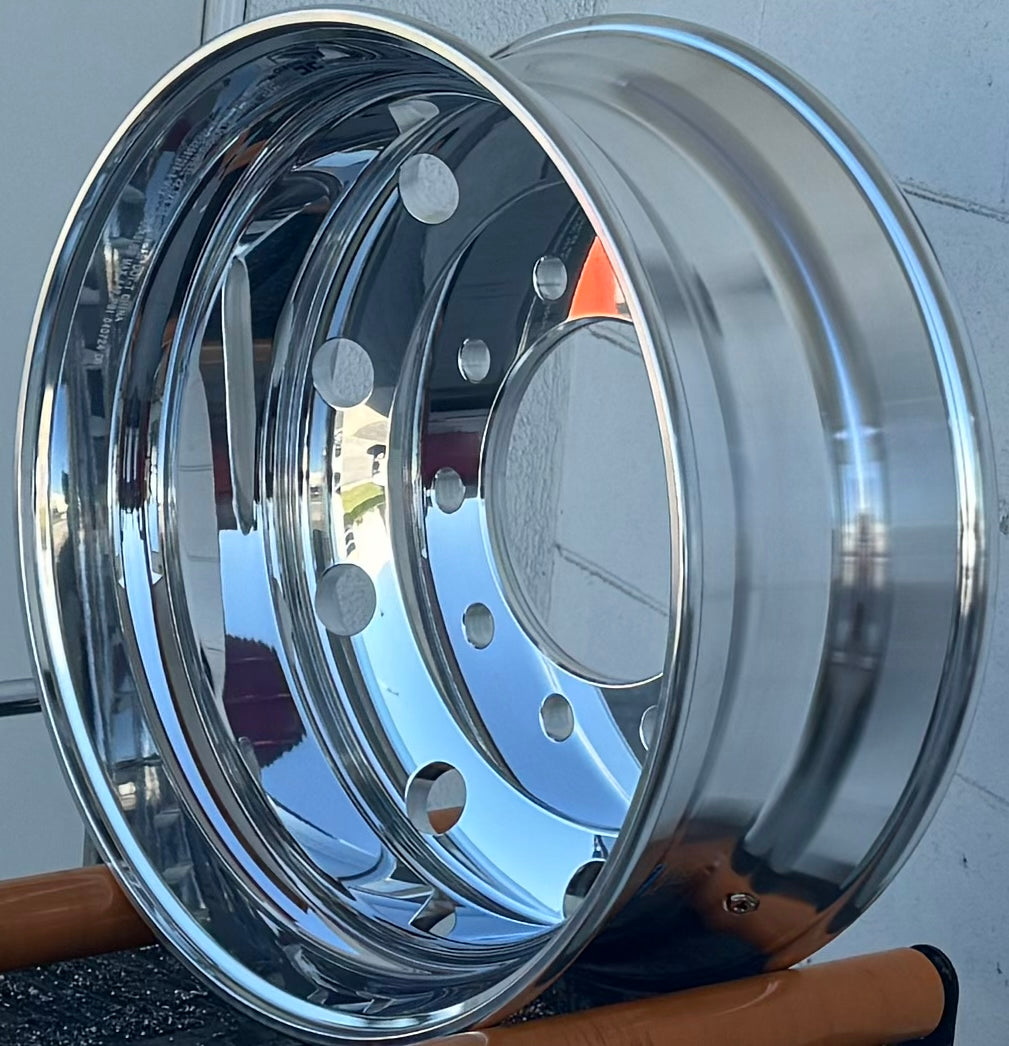 ALUMINUM WHEELS 22.5 X 8.25 FLAT FACE & HUB PILTED(METRIC), HIGH POLIS ...